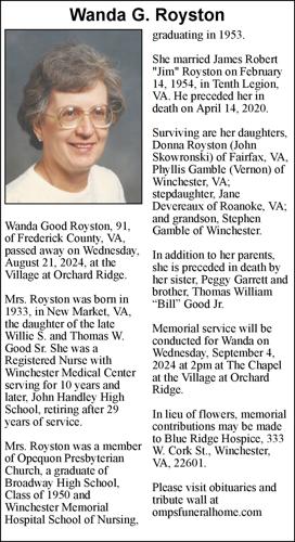 Wanda G. Royston | Obituaries | winchesterstar.com