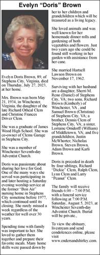 Evelyn “Doris” Brown | Obituaries | winchesterstar.com