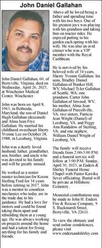 John Daniel Gallahan | Obituaries | winchesterstar.com