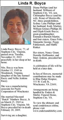 Linda R. Boyce | Obituaries | winchesterstar.com