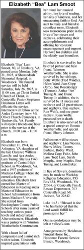 Elizabeth “Bea” Lam Smoot | Obituaries | winchesterstar.com
