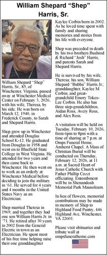 William Shepard “Shep” Harris, Sr. | Obituaries | winchesterstar.com