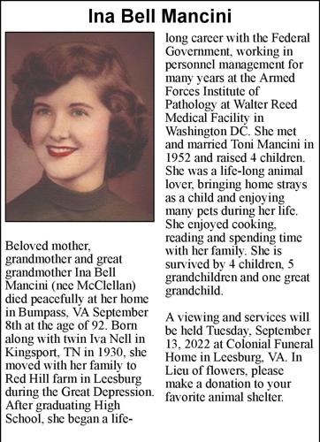 Ina Bell Mancini | Obituaries | winchesterstar.com