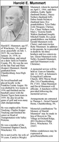 Harold E. Mummert | Obituaries | winchesterstar.com
