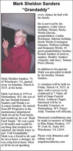 Mark Sheldon Sanders “Grandaddy” | Obituaries | winchesterstar.com
