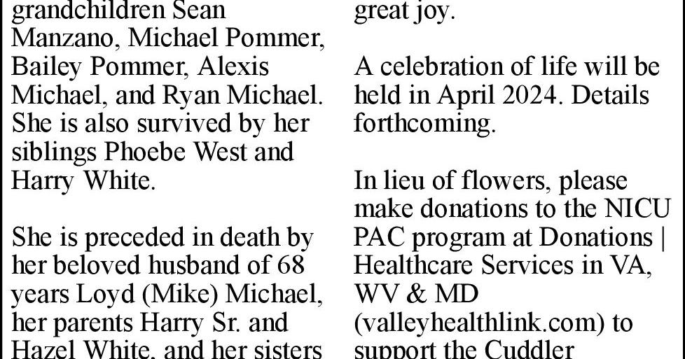 Alyce Michael (nee White) | Obituaries | winchesterstar.com