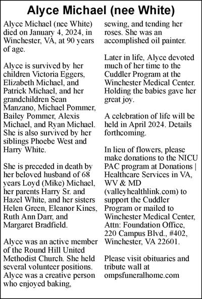 Alyce Michael (nee White) | Obituaries | winchesterstar.com