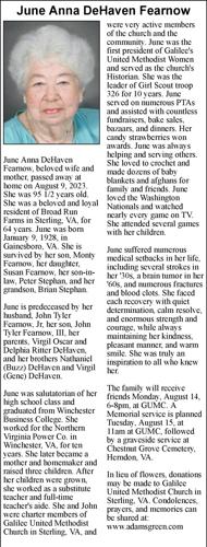 June Anna DeHaven Fearnow | Obituaries | winchesterstar.com