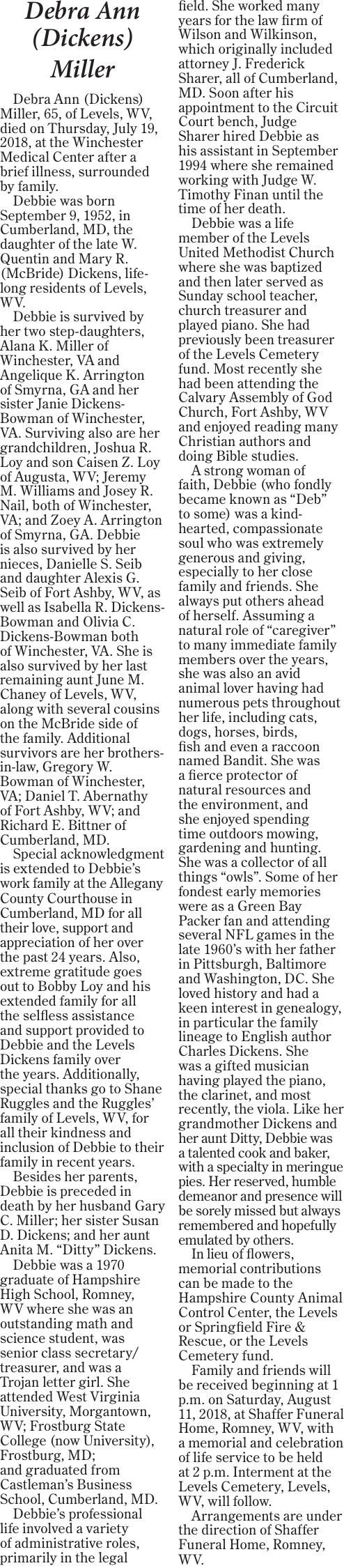 Debra Ann (Dickens) Miller | Obituaries | winchesterstar.com