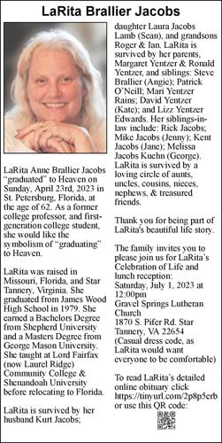 LaRita Brallier Jacobs | Obituaries | winchesterstar.com
