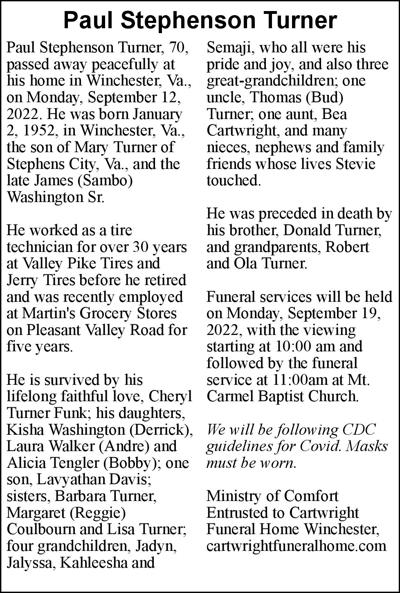 Paul Stephenson Turner | Obituaries | winchesterstar.com