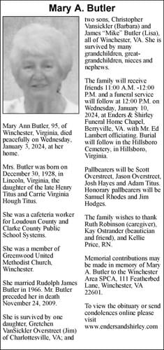 Mary A. Butler | Obituaries | winchesterstar.com