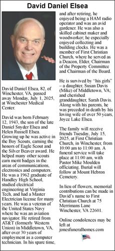 David Daniel Elsea | Obituaries | winchesterstar.com