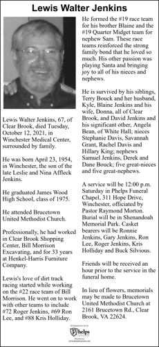 Lewis Walter Jenkins | Obituaries | winchesterstar.com
