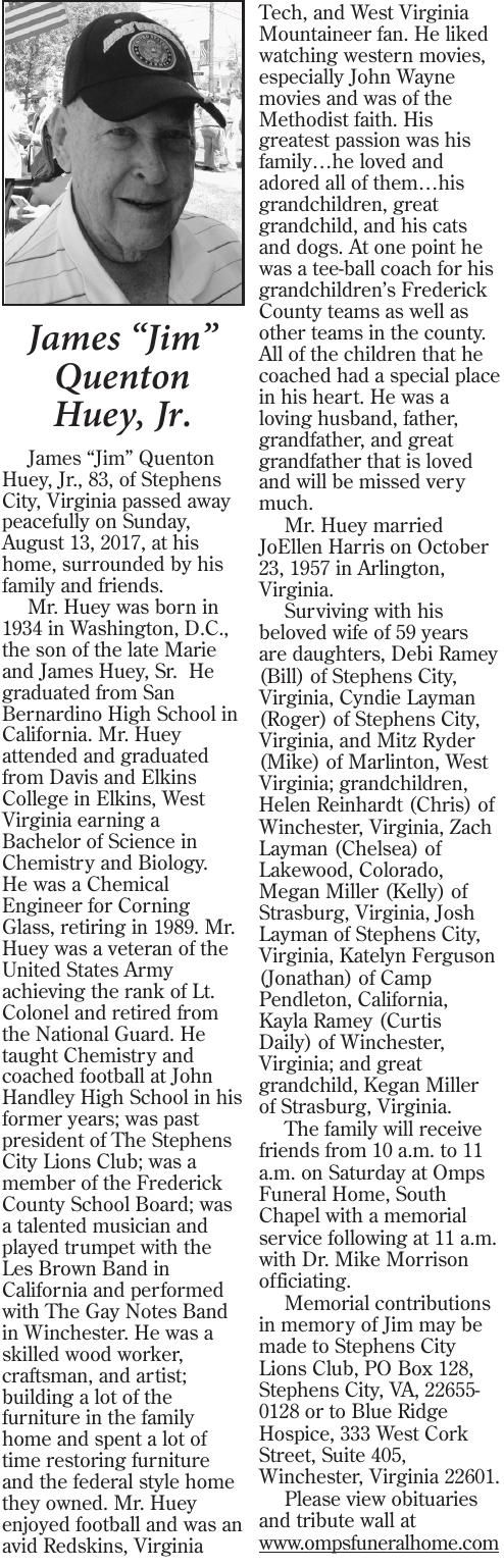James “Jim” Quenton Huey, Jr. | Obituaries | winchesterstar.com