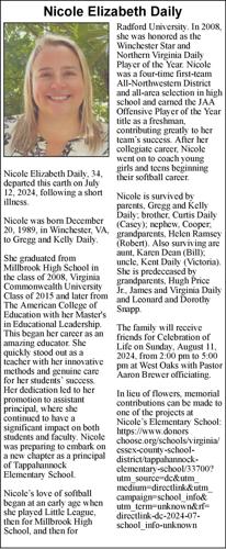 Nicole Elizabeth Daily | Obituaries | winchesterstar.com