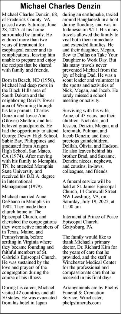 Michael Charles Denzin | Obituaries | winchesterstar.com