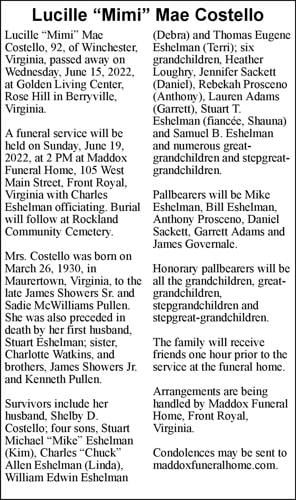 Lucille “Mimi” Mae Costello | Obituaries | winchesterstar.com