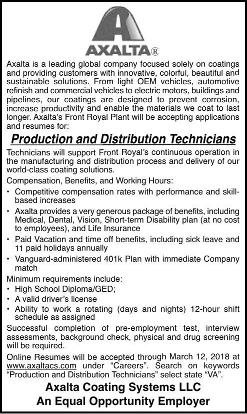 Axalta Coating Systems | Employment | winchesterstar.com