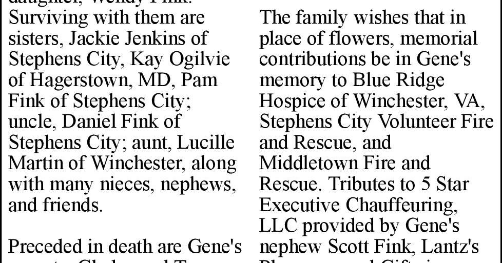 Delbert E. Fink (Gene) | Obituaries | winchesterstar.com