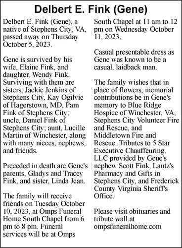 Delbert E. Fink (Gene) | Obituaries | winchesterstar.com