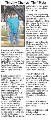 Timothy Charles "Tim" Muia | Obituaries | winchesterstar.com