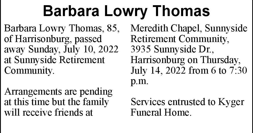Barbara Lowry Thomas | Obituaries | winchesterstar.com