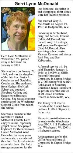 Gerri Lynn McDonald | Obituaries | winchesterstar.com