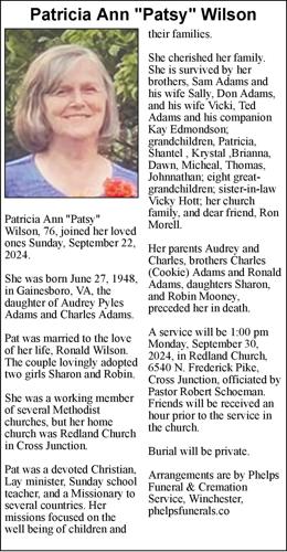 Patricia Ann "Patsy" Wilson | Obituaries | winchesterstar.com