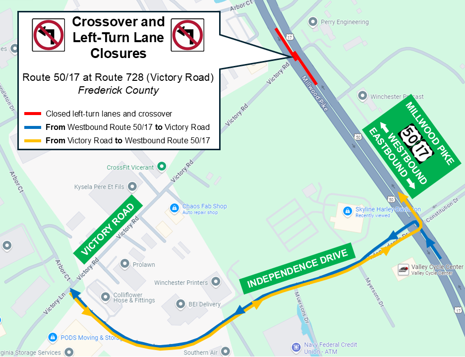 VDOT: Crashes prompting crossover closure on U.S. 50 at Victory Road ...