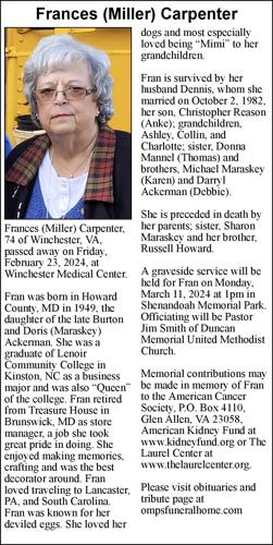 Frances (Miller) Carpenter | Obituaries | winchesterstar.com