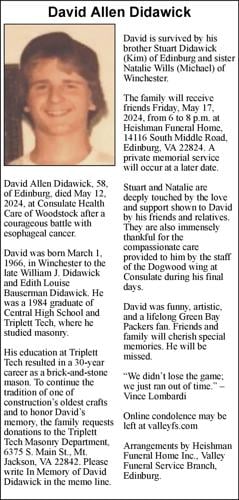 David Allen Didawick | Obituaries | winchesterstar.com
