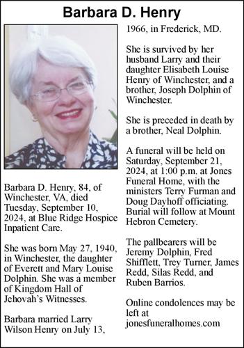 Barbara D. Henry | Obituaries | winchesterstar.com