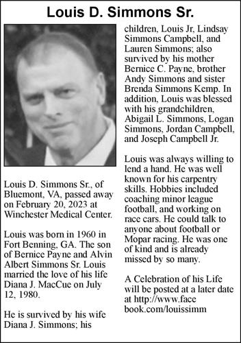 Louis D. Simmons Sr. | Obituaries | winchesterstar.com