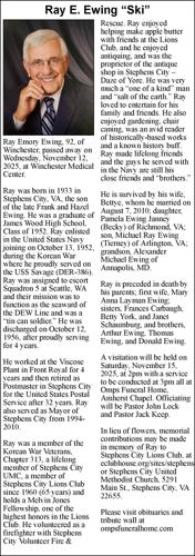 Ray E. Ewing “Ski” | Obituaries | winchesterstar.com