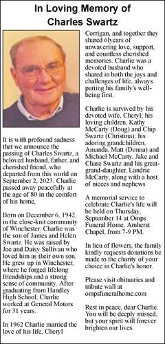 In Loving Memory of Charles Swartz | Obituaries | winchesterstar.com