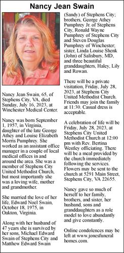 Nancy Jean Swain | Obituaries | winchesterstar.com