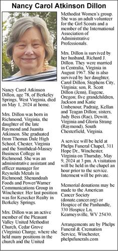 Nancy Carol Atkinson Dillon | Obituaries | winchesterstar.com