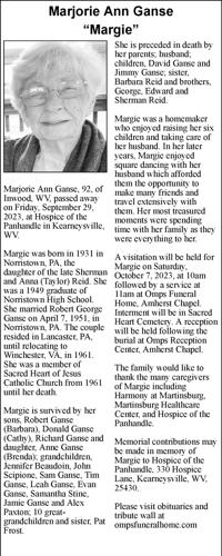 Marjorie Ann Ganse “Margie” | Obituaries | winchesterstar.com