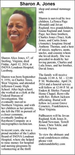Sharon A. Jones | Obituaries | winchesterstar.com
