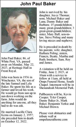 John Paul Baker | Obituaries | winchesterstar.com