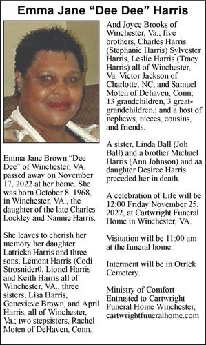 Emma Jane “Dee Dee” Harris | Obituaries | winchesterstar.com