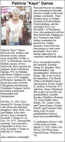 Patricia "Kaye" Ganoe | Obituaries | winchesterstar.com