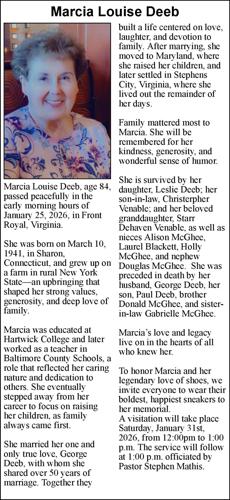Marcia Louise Deeb | Obituaries | winchesterstar.com