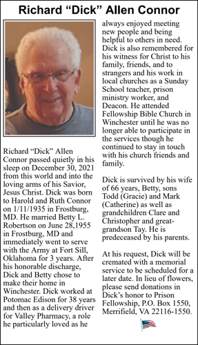 Richard “Dick” Allen Connor | Obituaries | winchesterstar.com