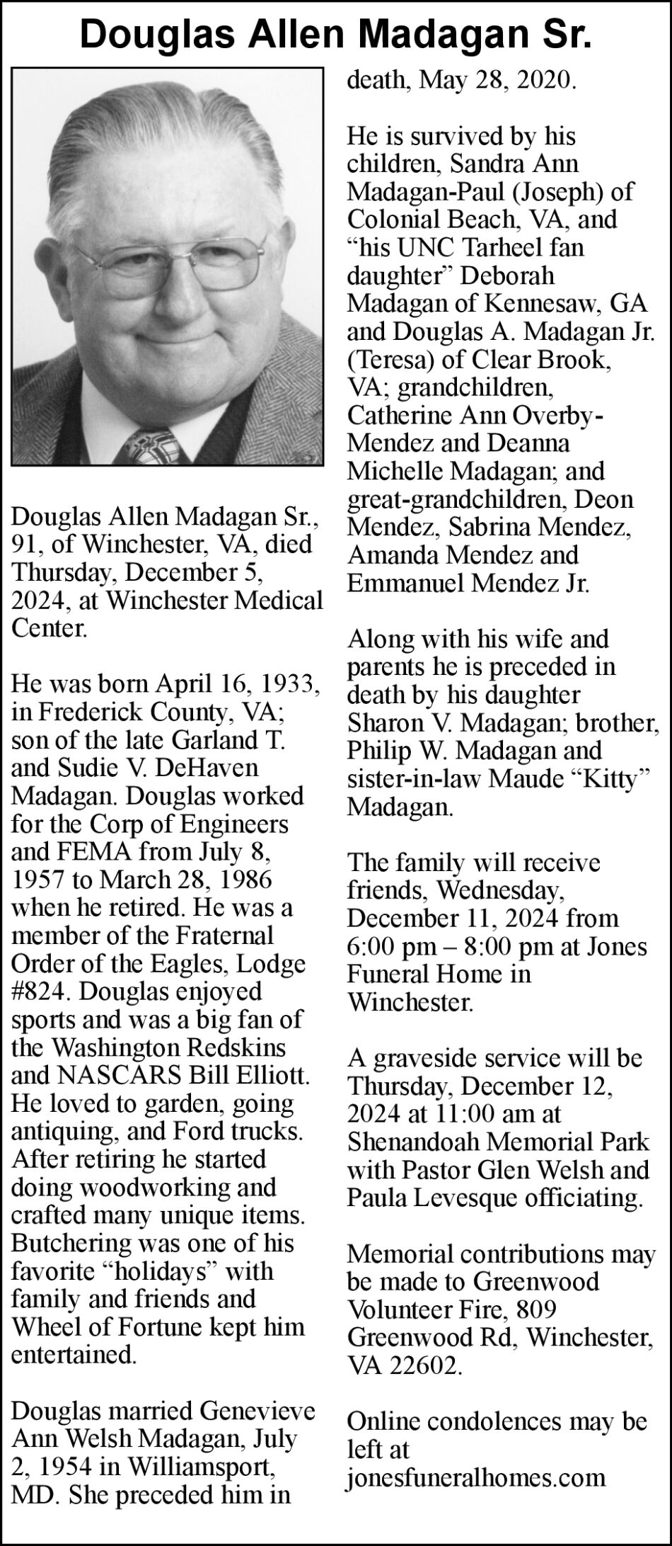 Douglas Allen Madagan Sr. | Obituaries | winchesterstar.com
