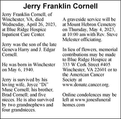 Jerry Franklin Cornell | Obituaries | winchesterstar.com