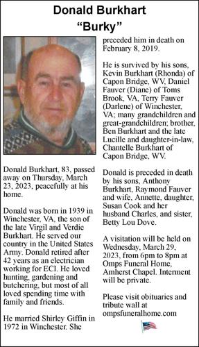 Donald Burkhart “Burky” | Obituaries | winchesterstar.com