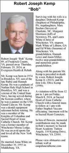 Robert Joseph Kemp “Bob” | Obituaries | winchesterstar.com