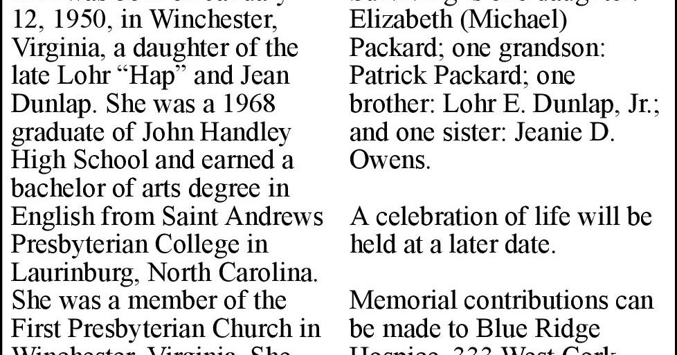 Ann C. Dunlap | Obituaries | winchesterstar.com